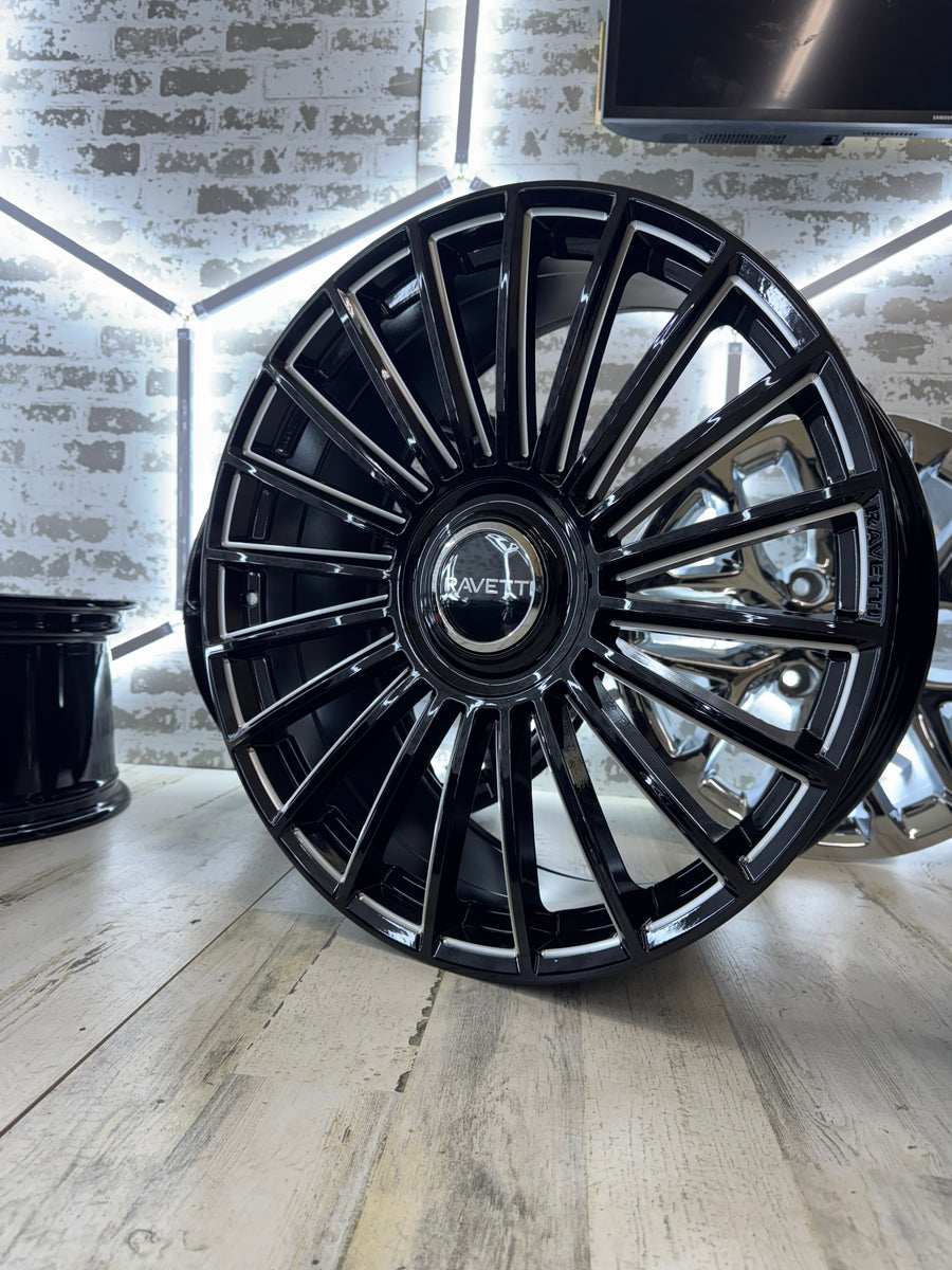 22" Ravetti M17 GLOSS BLACK & MILLED 5x114.3 5x120 FOR LEXUS ES GS HUN ...